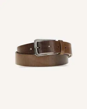 Brunello Cucinelli Carved Leather Belt With Shimmering Buckle