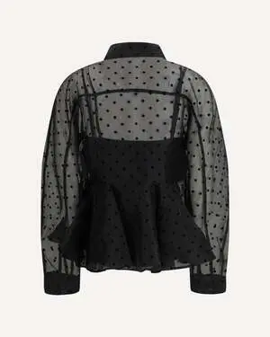 GANNI Polka Dot Sheer Organza Peplum Shirt