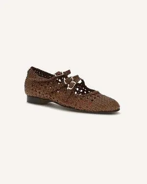 CAREL Woven Leather Mary Jane Ballerinas With Buckle Closure