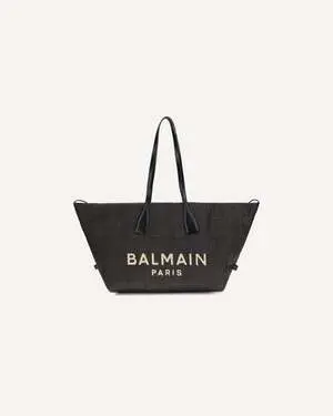 Balmain Track Shoulder Bag In Leather And Raffia