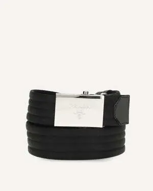 Prada Nylon Belt With Engraved Logo Buckle - Black