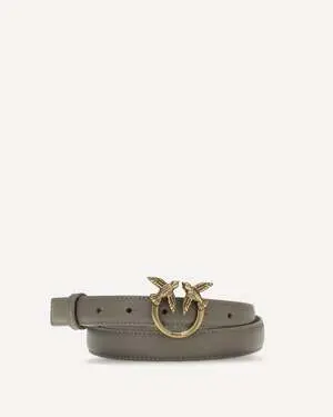 Pinko Love Berry Leather Belt With Love Birds Logo Buckle - Grey