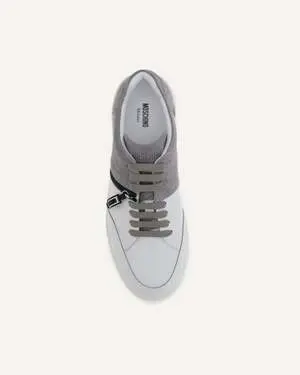 Moschino Paneled Leather And Suede Sneakers