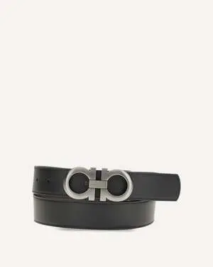 FERRAGAMO Gancini Logo Leather Belt - Black