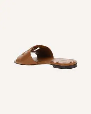 Dolce & Gabbana Leather Embossed Logo Slides - Brown