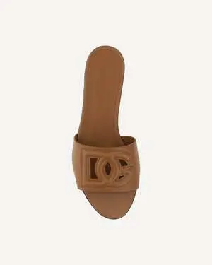 Dolce & Gabbana Leather Embossed Logo Slides - Brown
