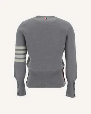 Thom Browne Virgin Wool Sweater With Signature Stripes - Grey