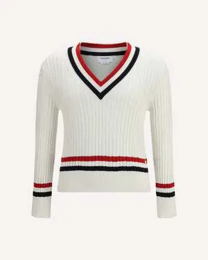 Thom Browne Intarsia Cable-knit V-neck Sweater