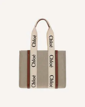 Chloé Woody Canvas Shoulder Bag - Beige
