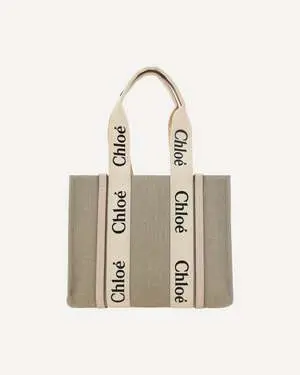 Chloé Woody Canvas Shoulder Bag - Beige
