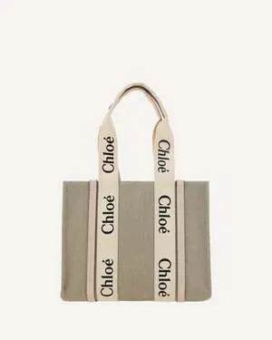 Chloé Woody Canvas Shoulder Bag - Beige