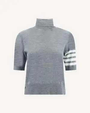 Thom Browne Virgin Wool Turtleneck Sweater With Contrasting Hems And Striped Sleeves - Grey