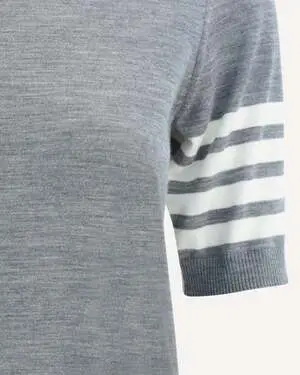 Thom Browne Virgin Wool Turtleneck Sweater With Contrasting Hems And Striped Sleeves - Grey