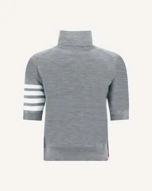 Thom Browne Virgin Wool Turtleneck Sweater With Contrasting Hems And Striped Sleeves - Grey
