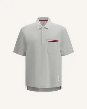 Thom Browne Short-sleeve Polo With Chest Pocket - Grey