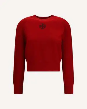 Tory Burch Wool Crew Neck Sweater With Logo Detail - Red