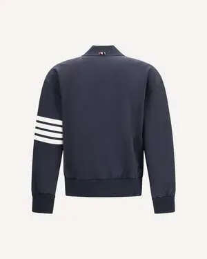 Thom Browne Zip Bomber Jacket With Signature Stripes - Blue