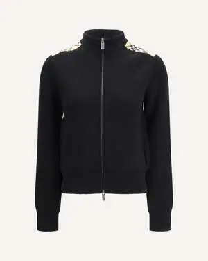 Burberry Cashmere And Wool Zip-up Cardigan With Check Appliqu