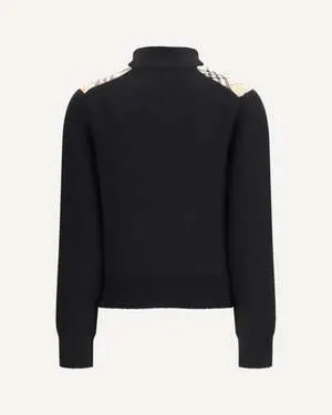 Burberry Cashmere And Wool Zip-up Cardigan With Check Appliqu