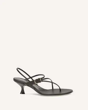 HERBERT LEVINE Starry Eyed Leather Kitten Heel Sandals - Brown