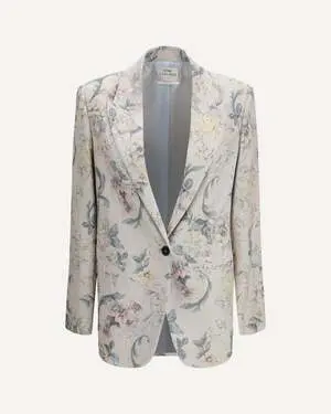FORTE_FORTE Peonia My Love Motif Hopsack Linen-blend Jacket