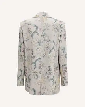 FORTE_FORTE Peonia My Love Motif Hopsack Linen-blend Jacket