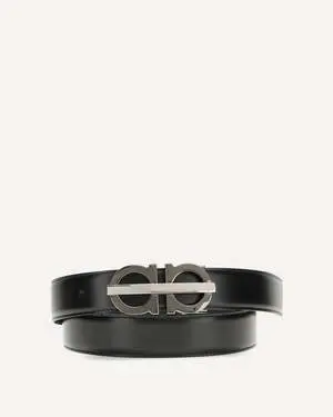 FERRAGAMO Reversible And Adjustable Gancini Belt - Black