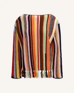 Prada Striped Wool And Cashmere Sweater With Fringe Detailing