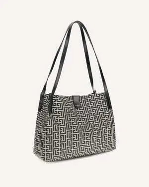 Balmain Jacquard And Leather Tote Bag