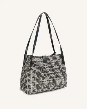 Balmain Jacquard And Leather Tote Bag