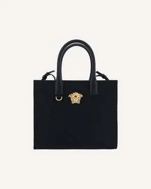 Versace Cotton Shoulder Bag With Medusa Applique