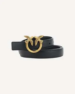 Pinko Love Berry Leather Belt With Gold Tone Love Birds Logo Buckle - Black