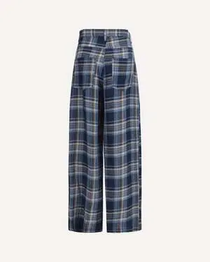 MARBELL Courtney Checked Linen Pants - Blue