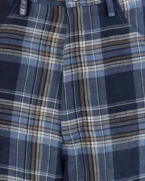 MARBELL Courtney Checked Linen Pants - Blue