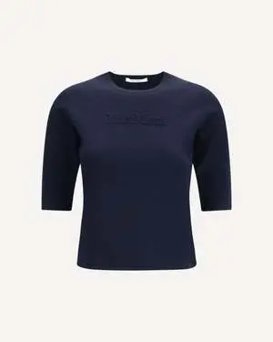 Max Mara Ribbed Crewneck T-shirt With Logo Detail - Blue