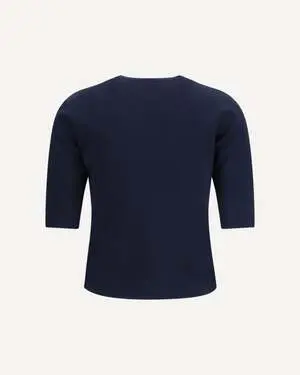 Max Mara Ribbed Crewneck T-shirt With Logo Detail - Blue