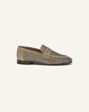 Brunello Cucinelli Sparkling Net Leather Loafers - Beige
