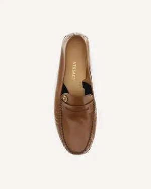 Versace Medusa Embellished Leather Loafers