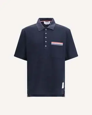Thom Browne Short-sleeve Polo With Chest Pocket - Blue