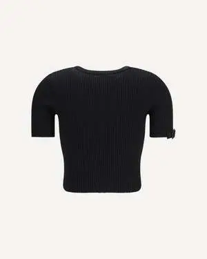 COURREGES Ribbed Crewneck Short Sleeve Top - Black