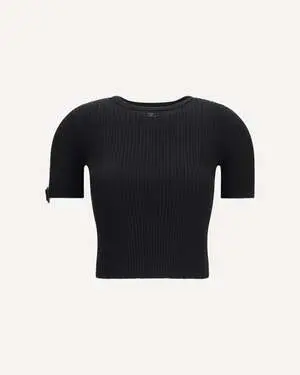 COURREGES Ribbed Crewneck Short Sleeve Top