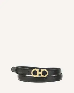 FERRAGAMO Gancini Buckle Leather Belt - Black