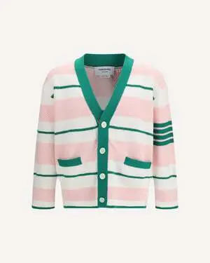 Thom Browne Classic Stripe Seed Stitch V Neck Cardigan