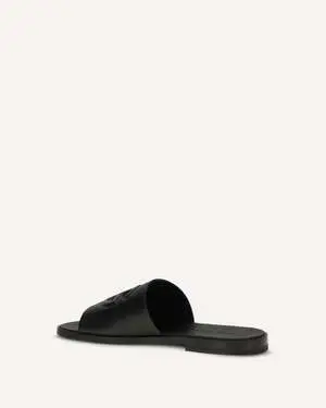 Dolce & Gabbana Embossed Logo Flat Sandals - Black