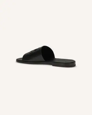 Dolce & Gabbana Embossed Logo Flat Sandals - Black