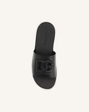 Dolce & Gabbana Embossed Logo Flat Sandals - Black