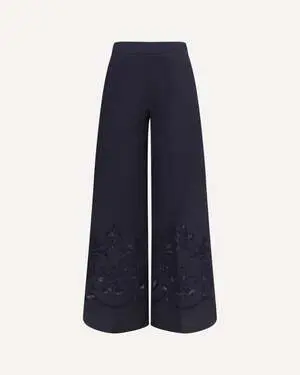 FORTE_FORTE Embroidered Cotton Wide Leg Pants - Blue