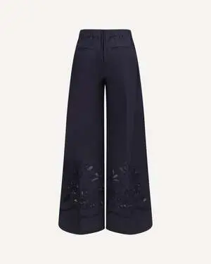 FORTE_FORTE Embroidered Cotton Wide Leg Pants - Blue