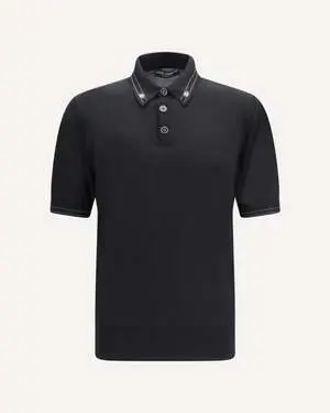Dolce & Gabbana Silk Polo With Collar And Short Sleeves - Black