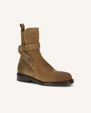 Burberry Suede Buckled Ankle Boots - Brown